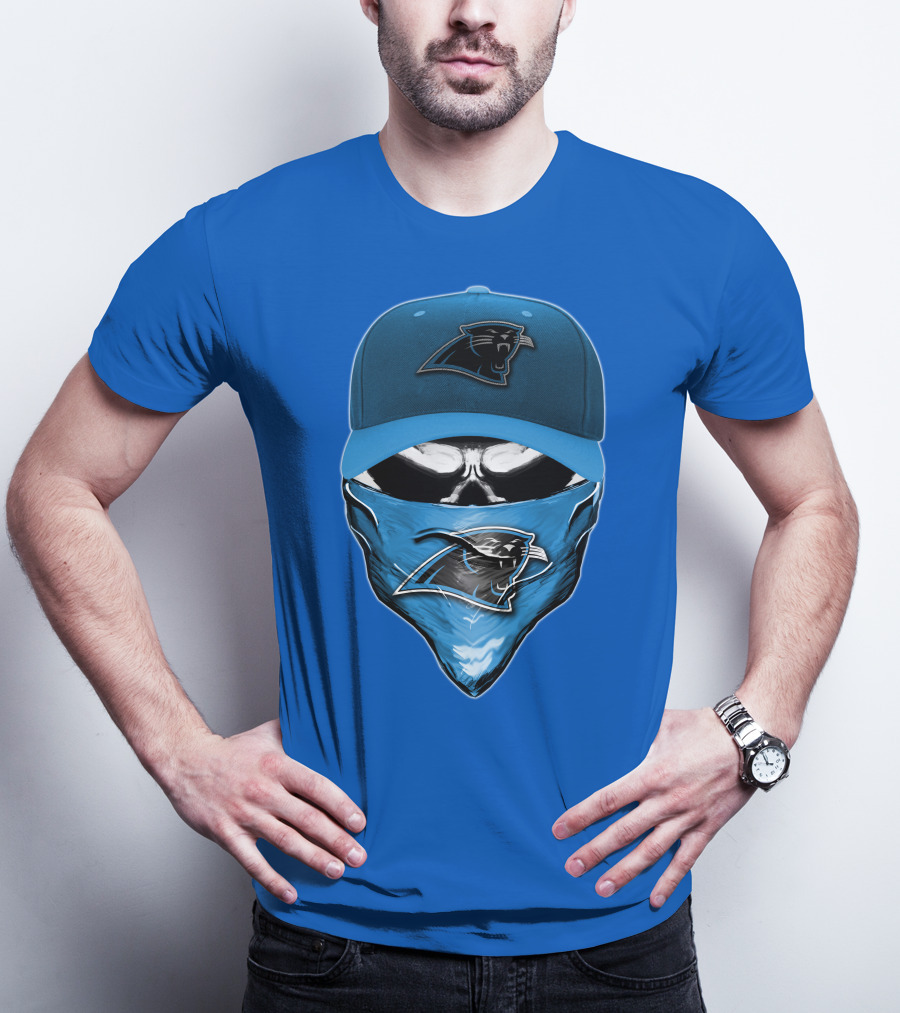Carolina Panthers Skull With Hat And Bandana T-Shirt