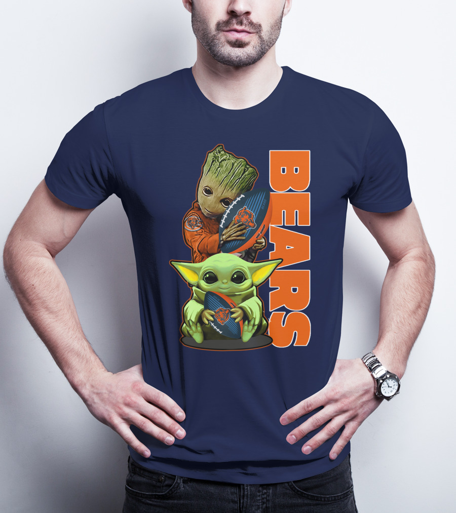 Grzd CHICAGO BEARS Baby Groot And Baby Yoda Football T-Shirt