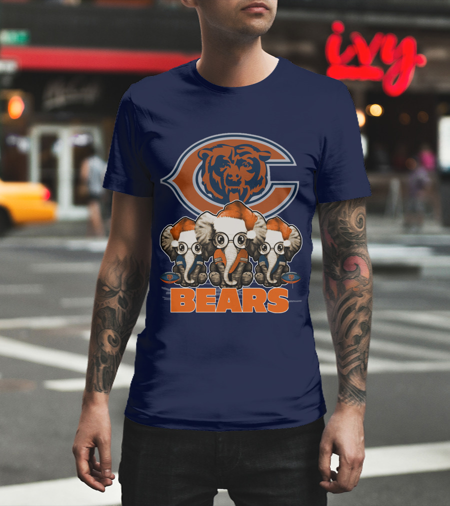 Chicago Bears Christmas Elephants Football T-Shirt