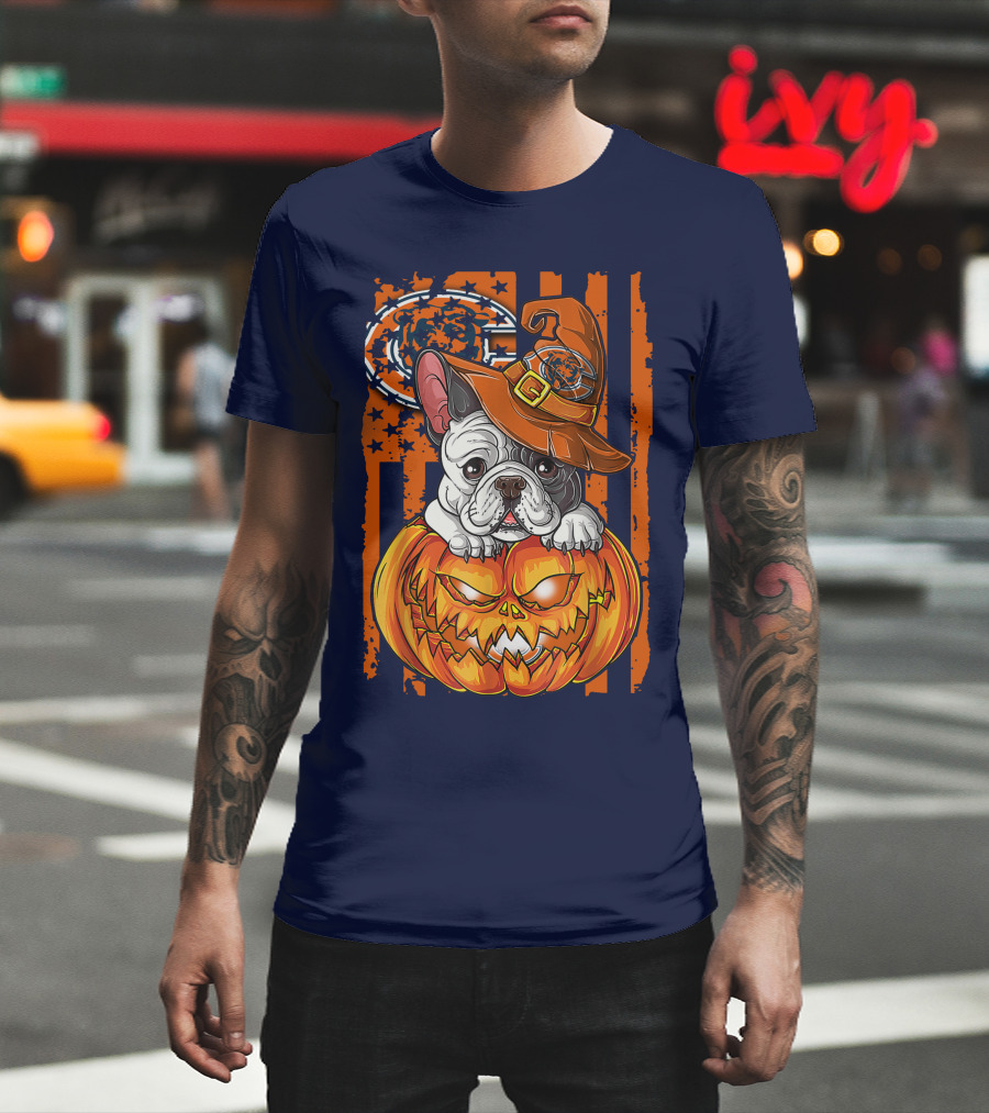 Hlw Bulldog Chicago Bears Halloween Pumpkin Dog T-Shirt