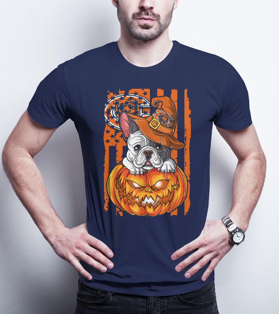 Hlw Bulldog Chicago Bears Halloween Pumpkin Dog T-Shirt