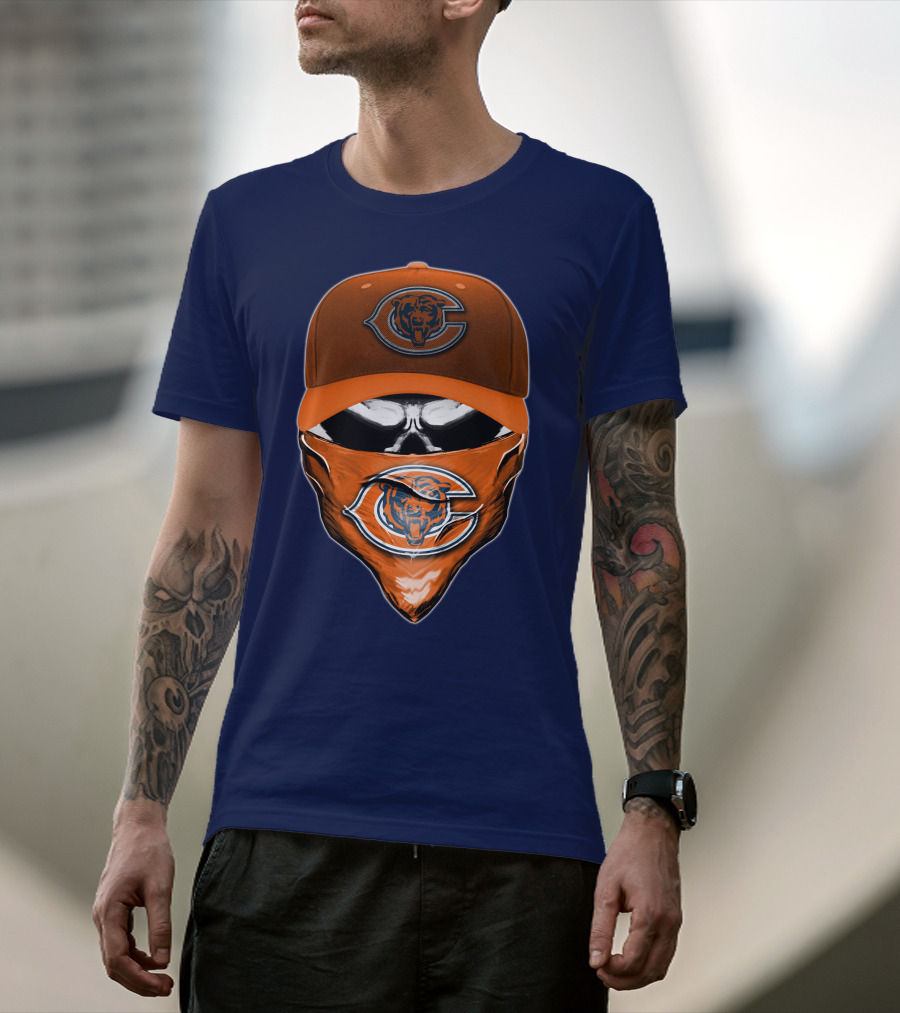 Chicago Bears Skull V6 Face Mask And Cap T-Shirt