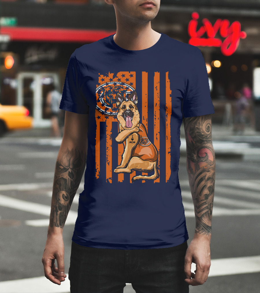 German Shepherd I Mom Chicago Bears American Flag Fan T-Shirt
