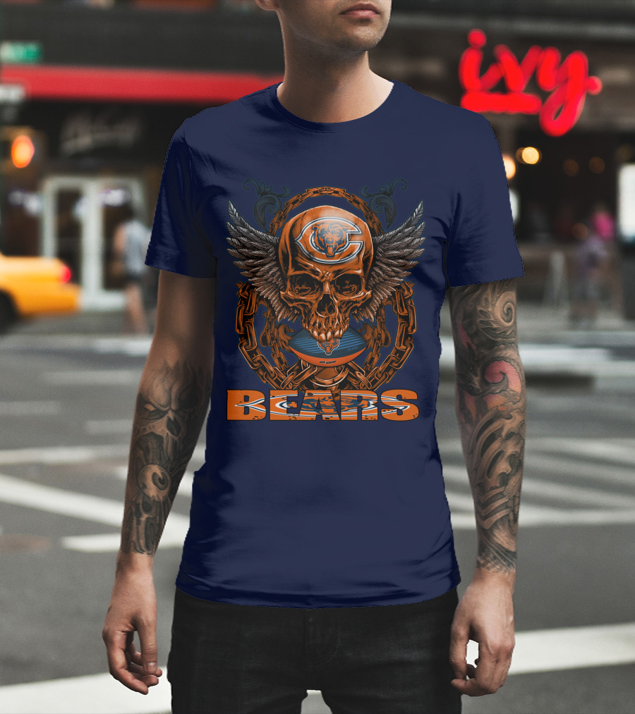 Chicago Bears Skull With Wings And Chains T-Shirt