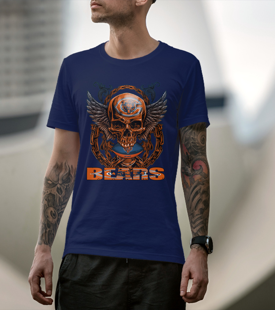 Chicago Bears Skull With Wings And Chains T-Shirt