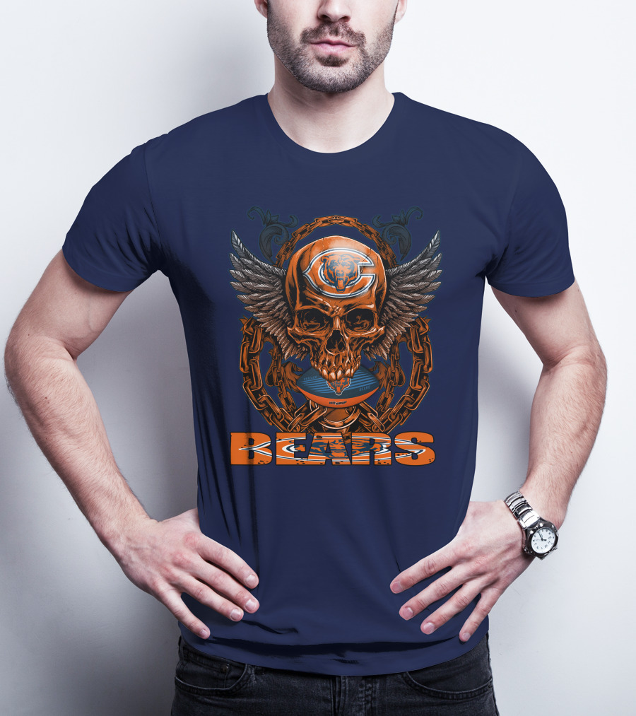 Chicago Bears Skull With Wings And Chains T-Shirt