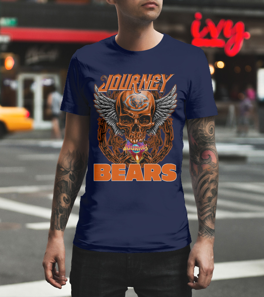 CHICAGO BEARS JOURNEY Skull Wings Chains T-Shirt