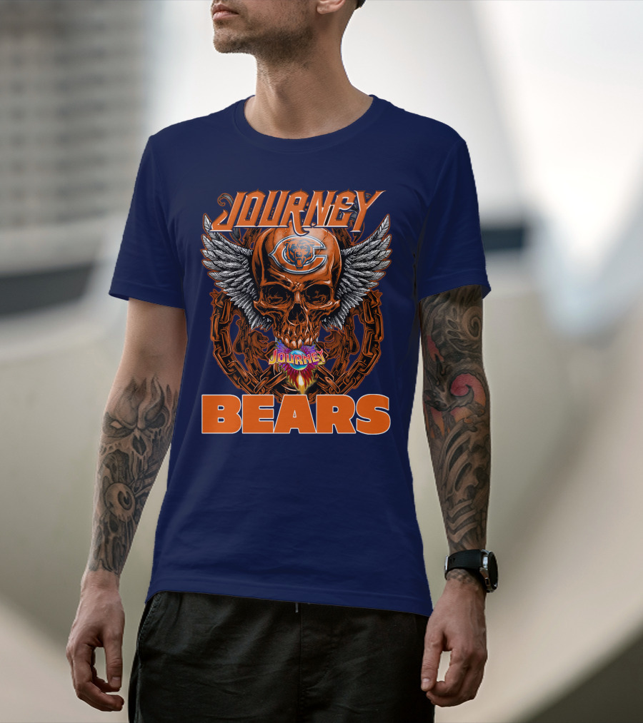 CHICAGO BEARS JOURNEY Skull Wings Chains T-Shirt