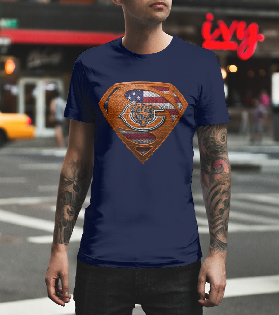 SPM CHICAGO BEARS Superhero Shield American Flag T-Shirt