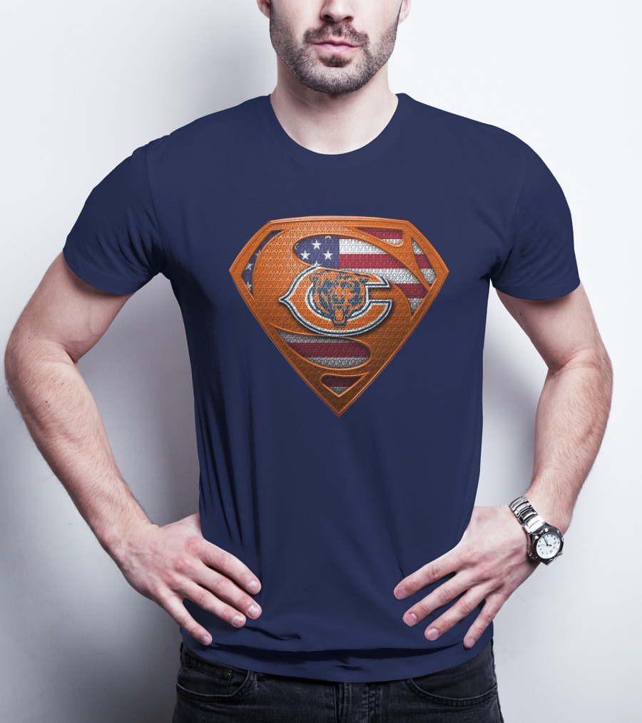 SPM CHICAGO BEARS Superhero Shield American Flag T-Shirt