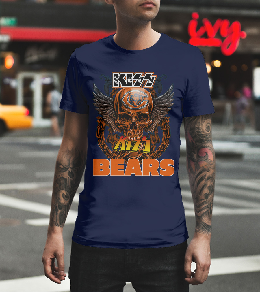 Kiss Chicago Bears Skull Logo Wings Chains T-Shirt