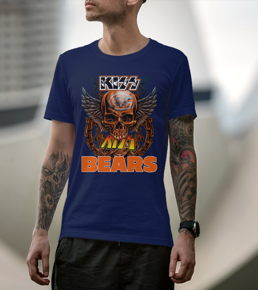 Kiss Chicago Bears Skull Logo Wings Chains T-Shirt