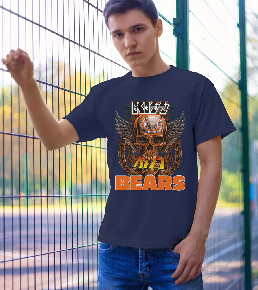 Kiss Chicago Bears Skull Logo Wings Chains T-Shirt