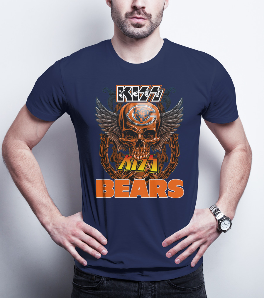 Kiss Chicago Bears Skull Logo Wings Chains T-Shirt