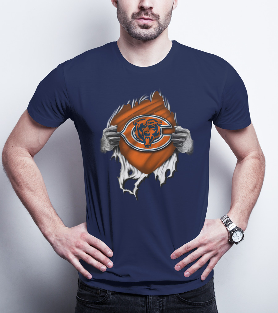 Torn CHICAGO BEARS Logo With Rip Effect Hands T-Shirt