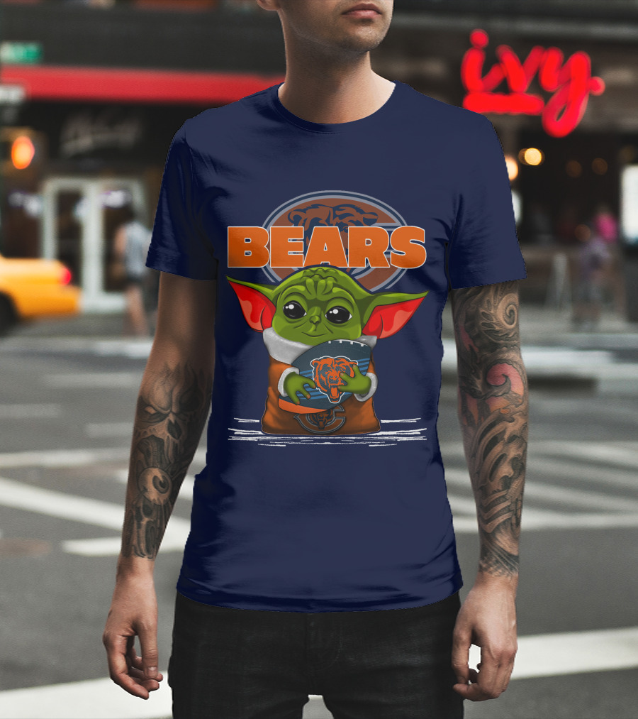 Yoda Holding Football With Chicago Bears T-Shirt