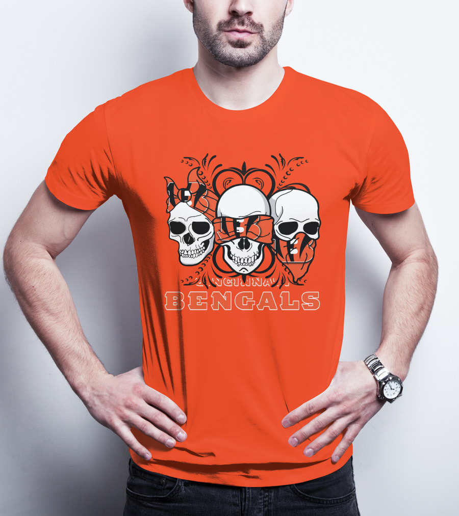 Cincinnati Bengals 3 Skull Motif T-Shirt
