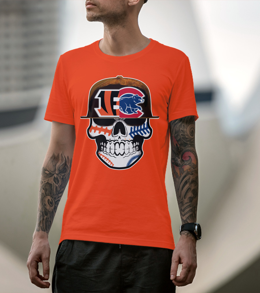 Cincinnati Bengals 53 Bears Skull Baseball Patterns T-Shirt
