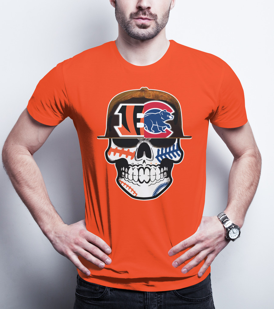Cincinnati Bengals 53 Bears Skull Baseball Patterns T-Shirt