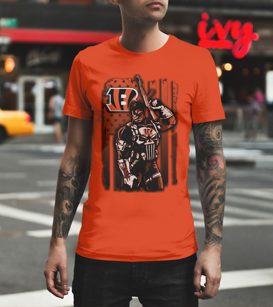 Cincinnati Bengals Punisher American Flag Retro Style T-Shirt