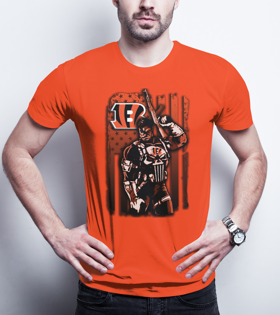 Cincinnati Bengals Punisher American Flag Retro Style T-Shirt