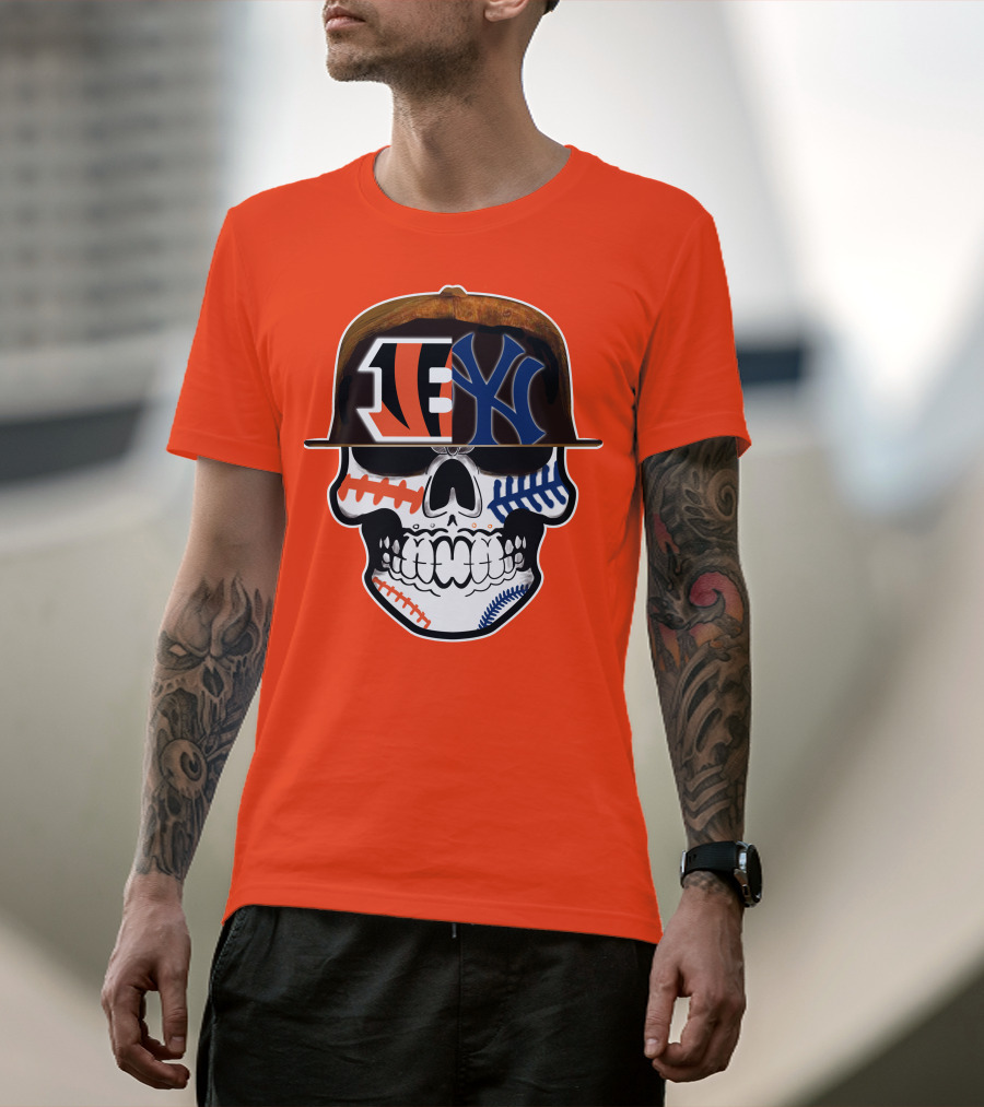 Cincinnati Bengals Yankees Skull Sports Fusion T-Shirt