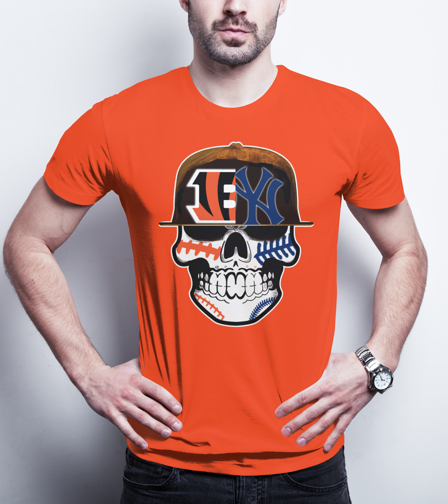 Cincinnati Bengals Yankees Skull Sports Fusion T-Shirt