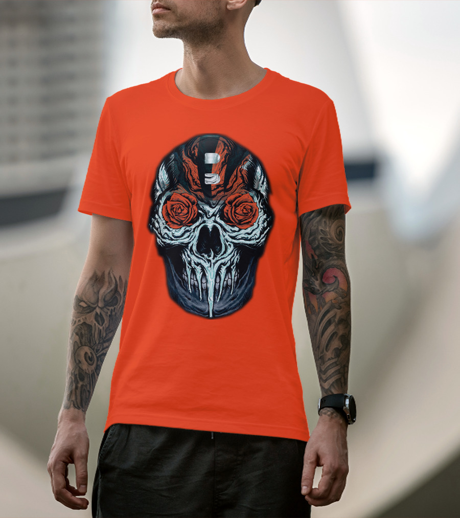 Cincinnati Bengals 34 Skull Helmet With Roses T-Shirt