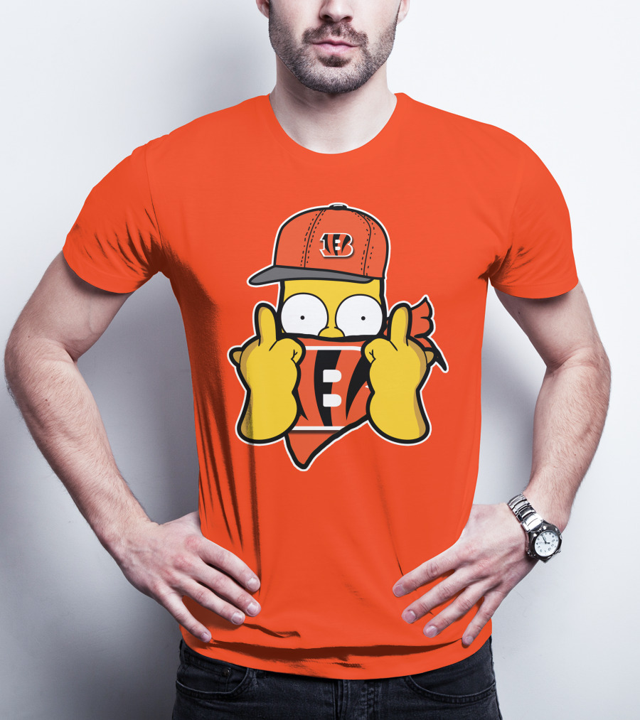 Cincinnati Bengals Fan Cartoon Character With Logo Cap And Scarf T-Shirt