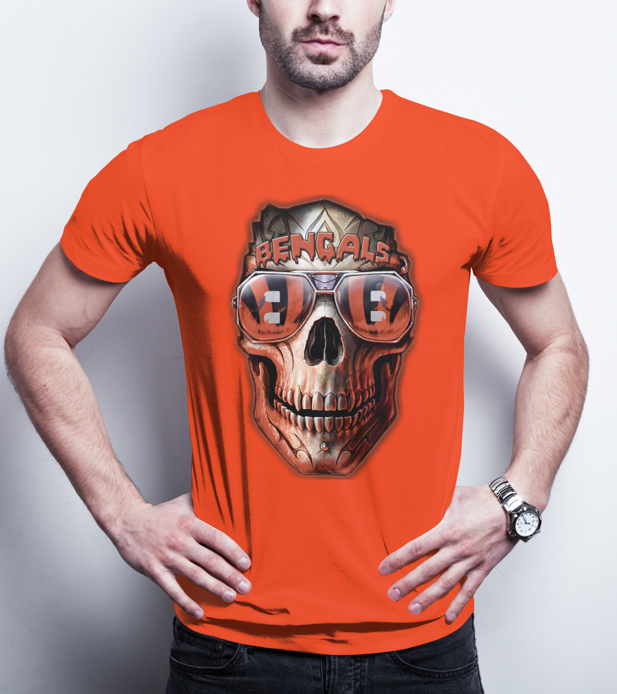 Bengals Skull Sunglasses 38 Orange T-Shirt