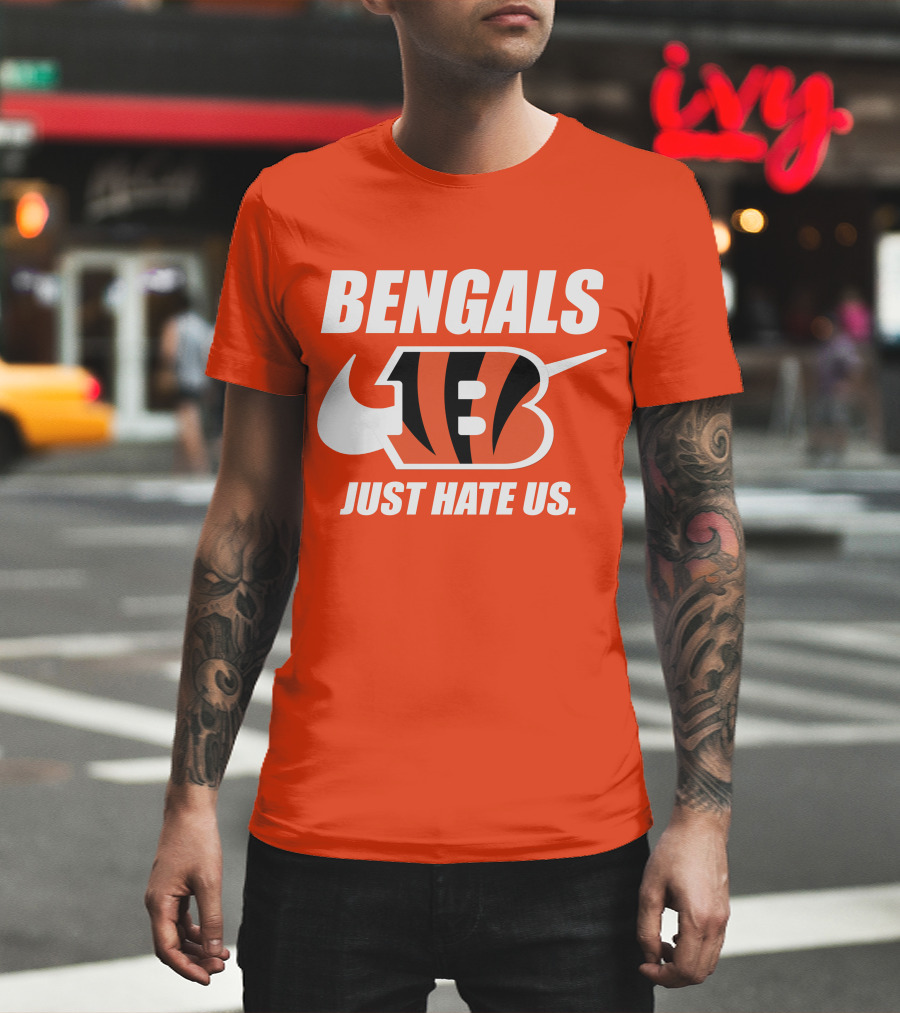 Bengals Just Hate Us Tiger Stripes Football T-Shirt