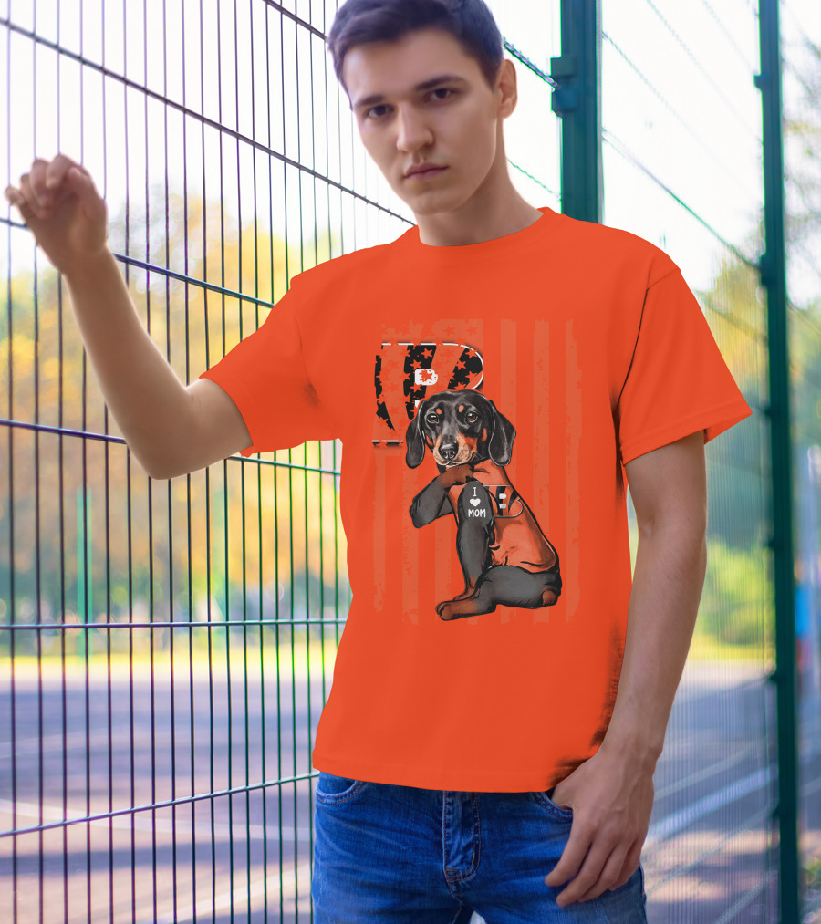 Dachshund Cincinnati Bengals Love I Heart Mom T-Shirt