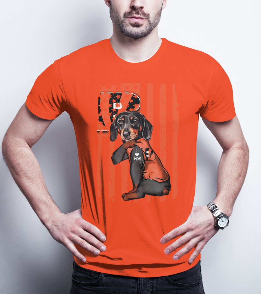 Dachshund Cincinnati Bengals Love I Heart Mom T-Shirt