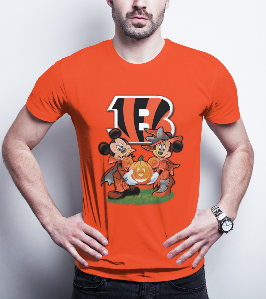 Cincinnati Bengals Halloween Mickey Minnie Pumpkin T-Shirt