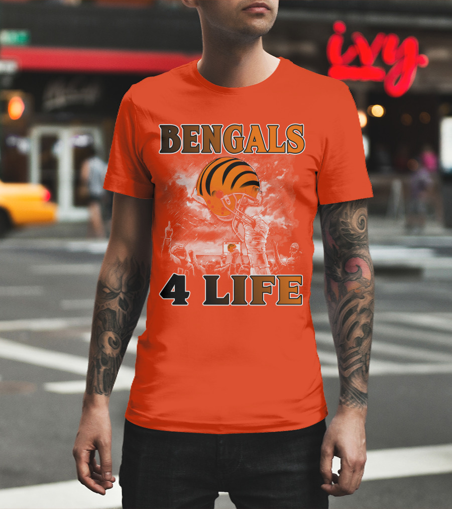 Bengals 4 Life Cincinnati Football Team Helmet Celebration T-Shirt