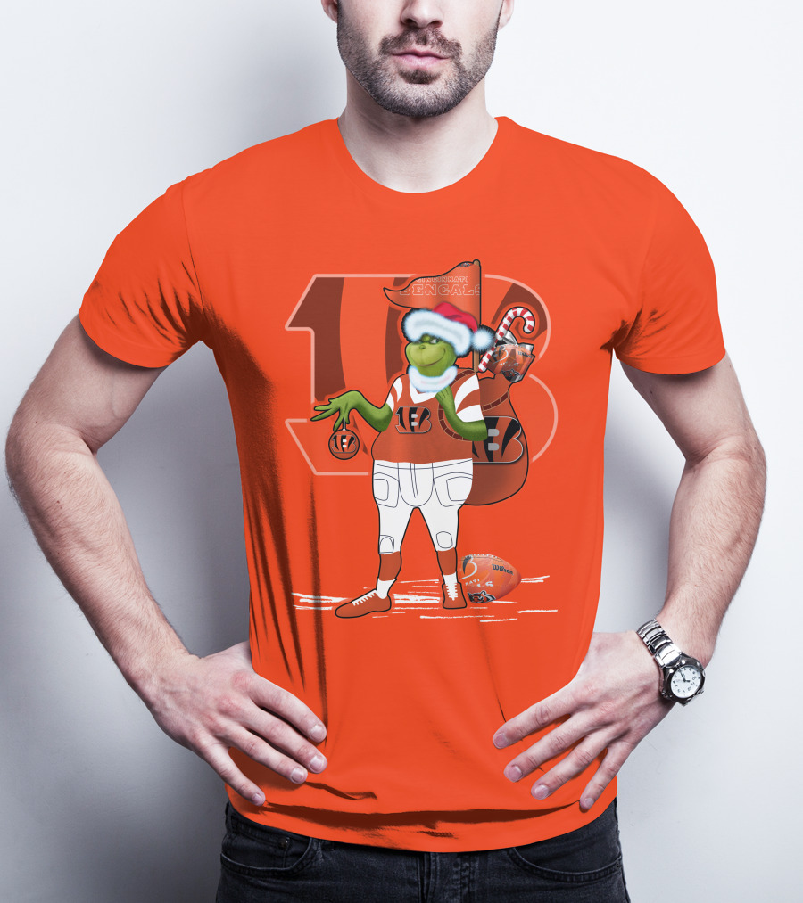 Cincinnati Bengals Grinch Christmas Football Santa Hat Orange T-Shirt