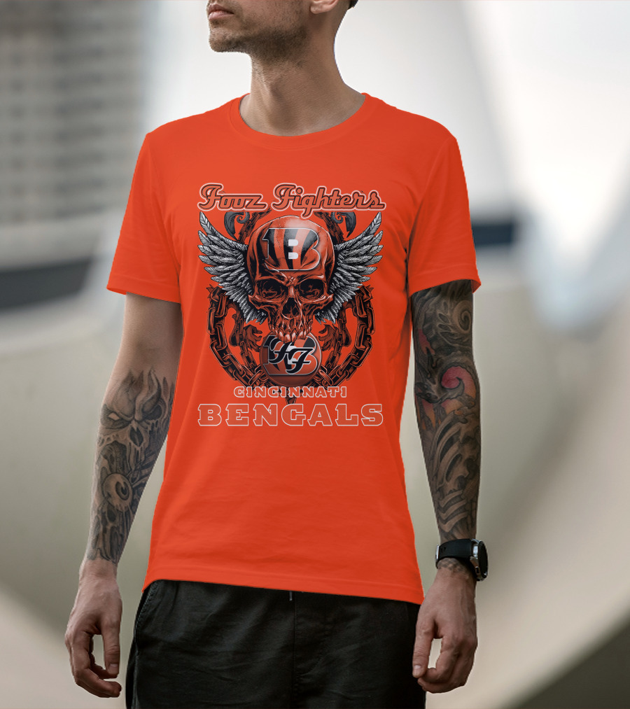 Foo Fighters Cincinnati Bengals Skull And Wings T-Shirt