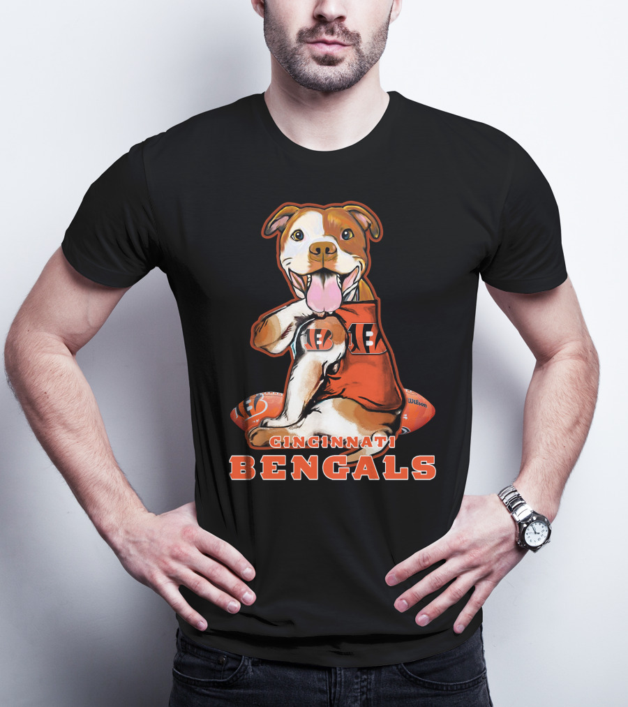 CINCINNATI BENGALS Pittbull Mascot Football T-Shirt