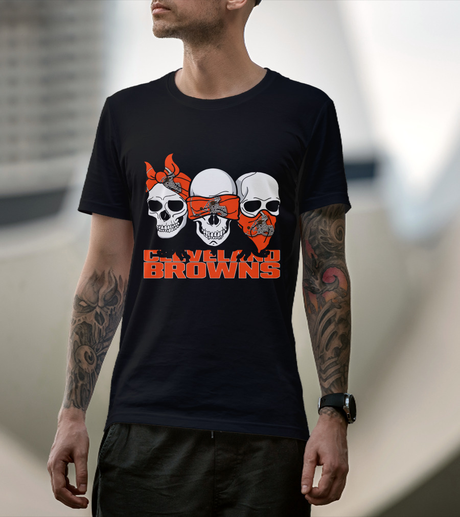 3 Skull CLEVELAND BROWNS Helmet Bandanas T-Shirt