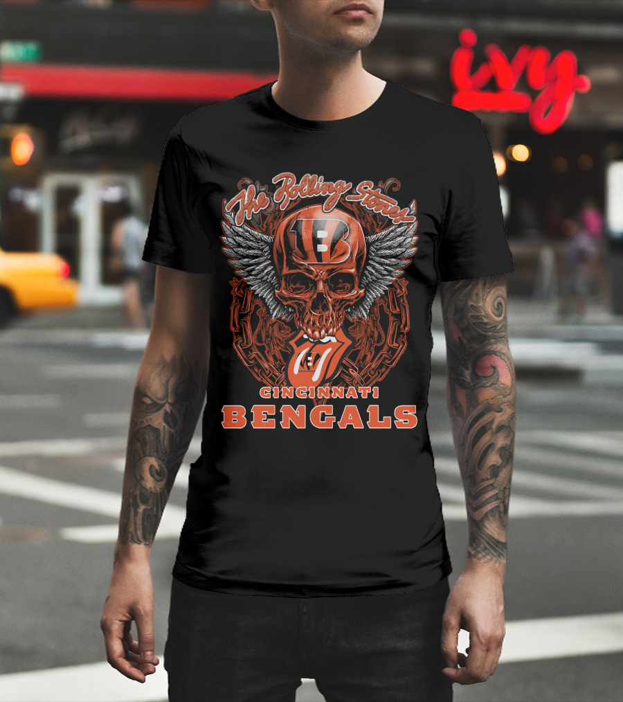 The Rolling Stones Cincinnati Bengals Skull Winged Tongue T-Shirt