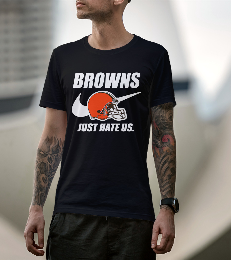 Browns Just Hate Us Cleveland Football Helmet T-Shirt
