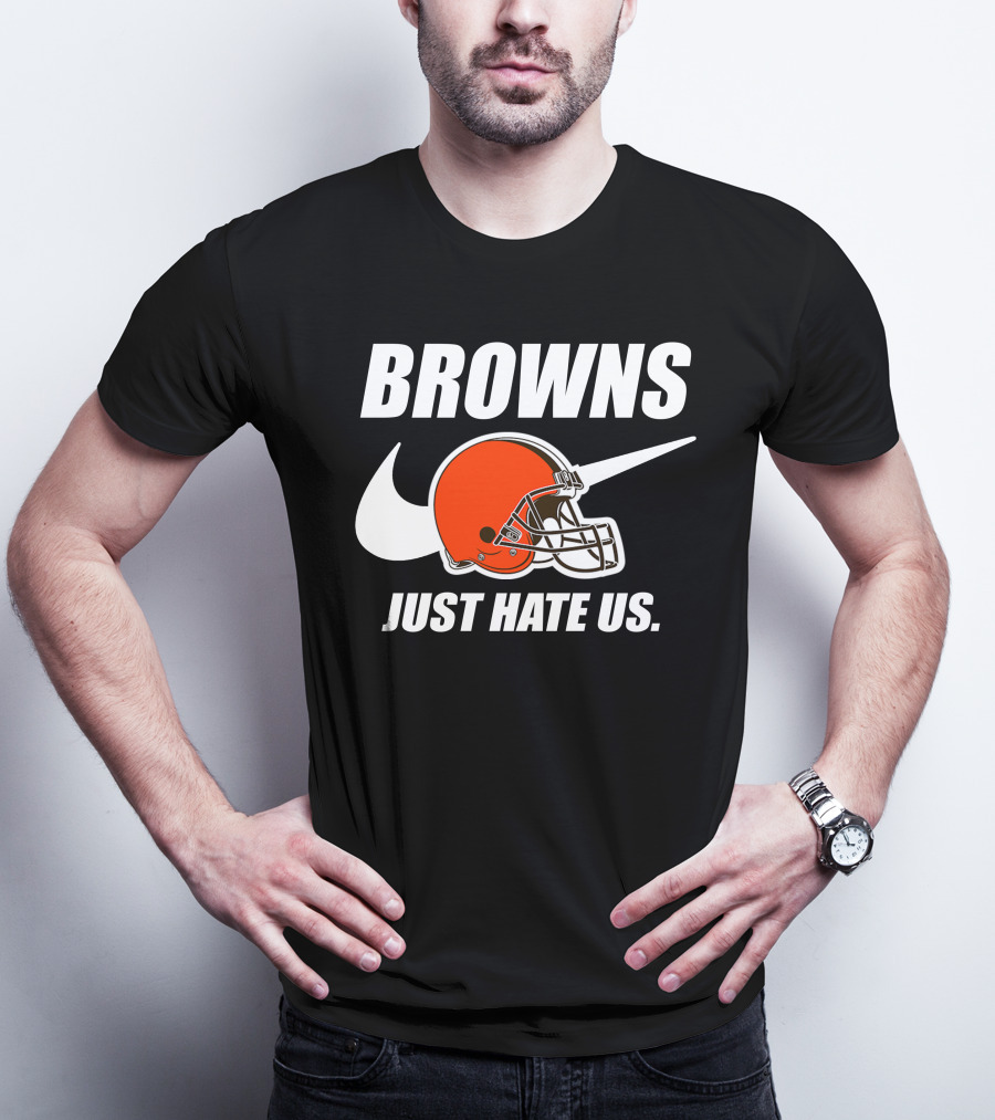 Browns Just Hate Us Cleveland Football Helmet T-Shirt