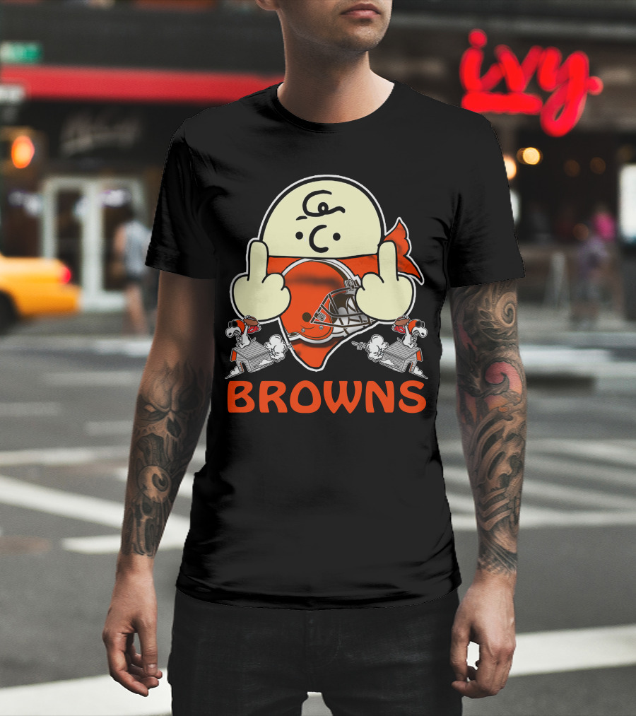 Cleveland Browns Cartoon Helmet Icon With Saluting Snoopy Duo T-Shirt