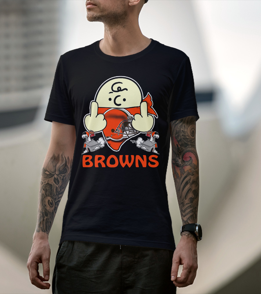 Cleveland Browns Cartoon Helmet Icon With Saluting Snoopy Duo T-Shirt