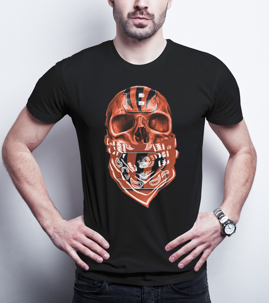 Cincinnati Bengals Skull Bandana Fan T-Shirt