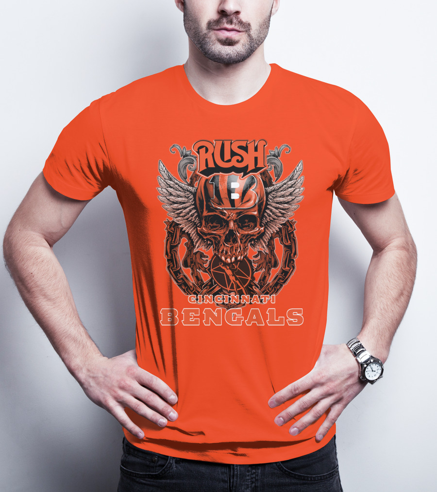 Rush Cincinnati Bengals Helmet Wings Skull T-Shirt