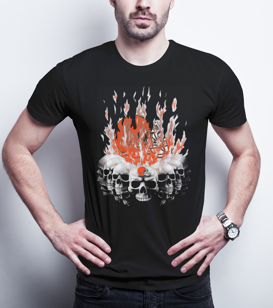 Cleveland Browns 37 Flaming Skull Helmet T-Shirt