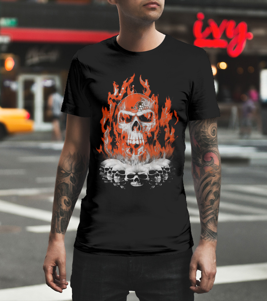 Cleveland Browns Skull Fire Helmet 38 T-Shirt