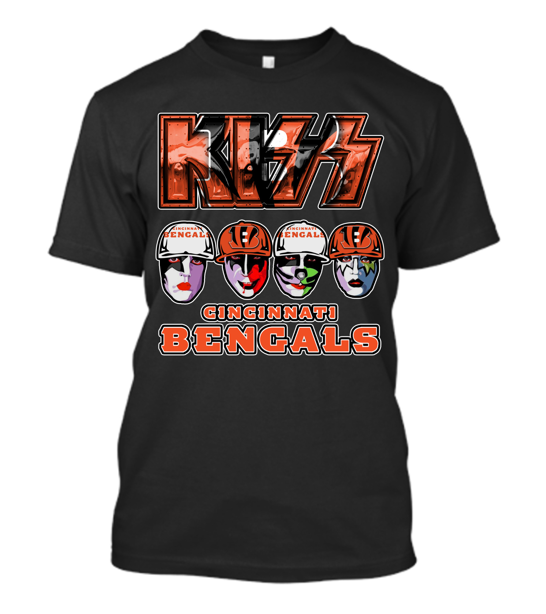 Kiss Cincinnati Bengals Faces With Orange Helmets T-Shirt