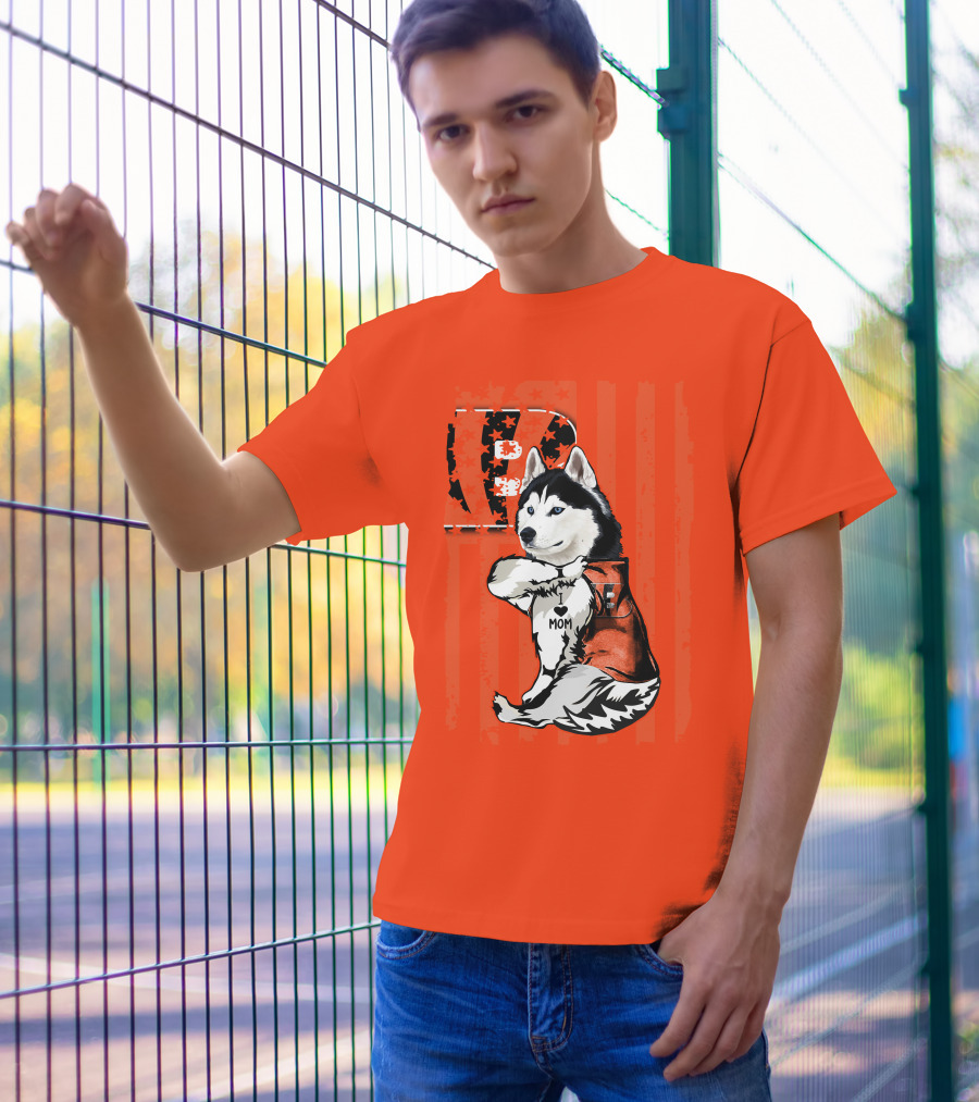 Cincinnati Bengals Siberian Husky I Love Mom Fan T-Shirt